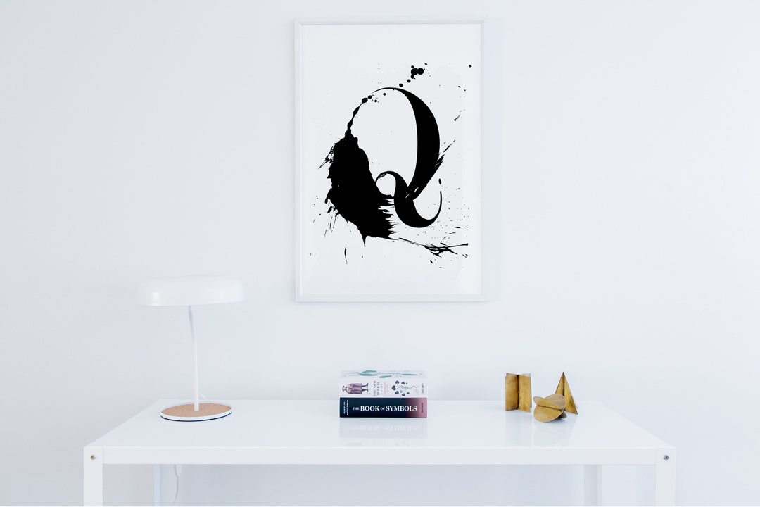Letter Q Print, Modern Calligraphy, Letter Q Art, Ink Splash, Abstract ...