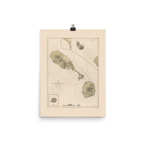 Vintage Island Map, Map From 1872, Vintage Map of Ocean, Island Map ...