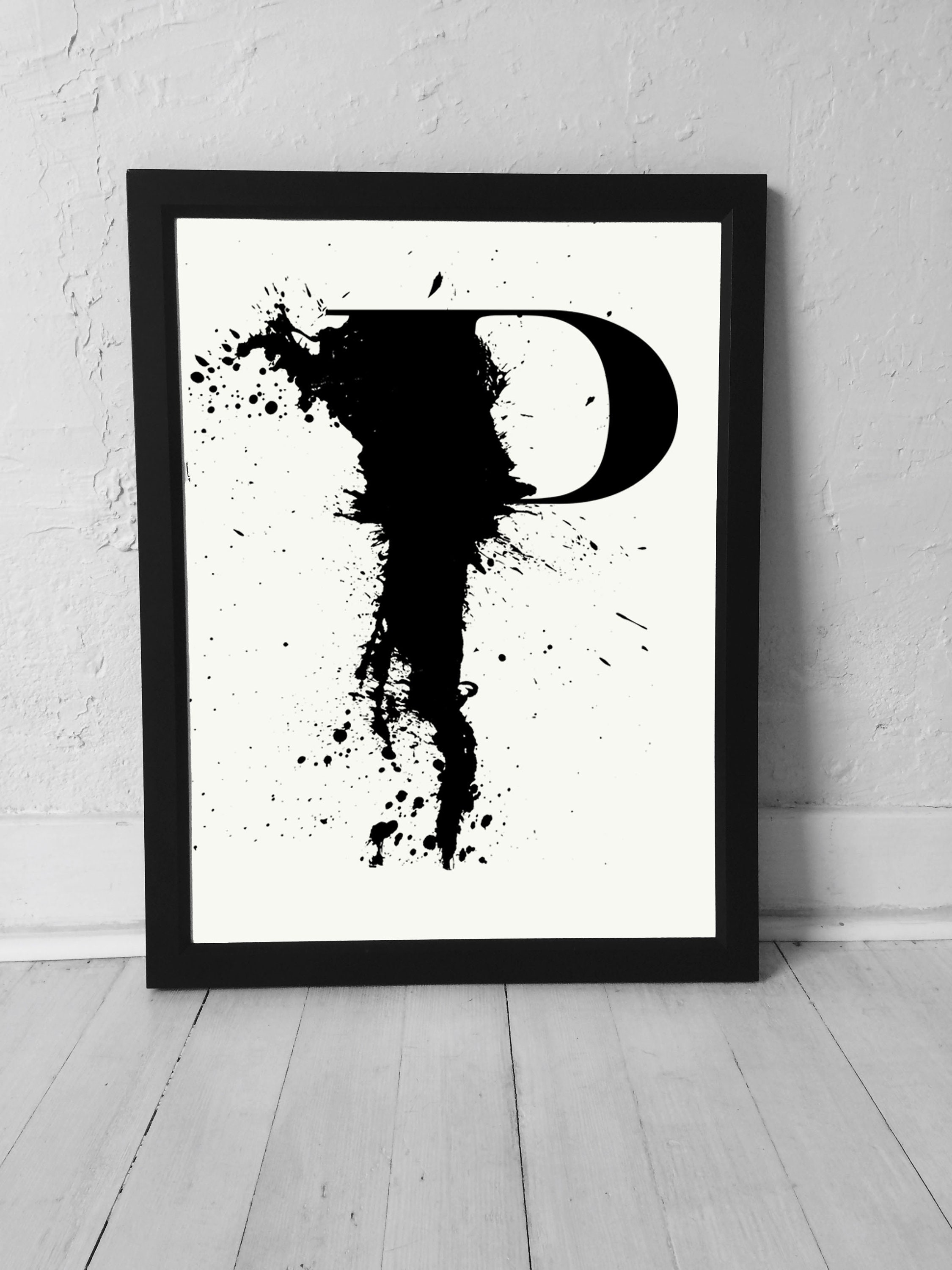 Letter P Print, Modern Calligraphy, Letter P Art, Ink Splash, Abstract ...