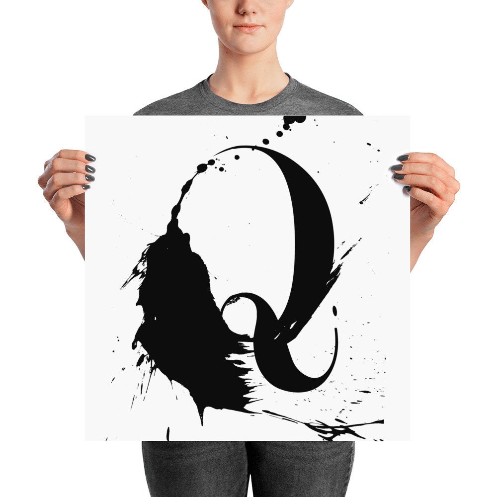 Letter Q Print Modern Calligraphy Letter Q Art Ink Splash - Etsy