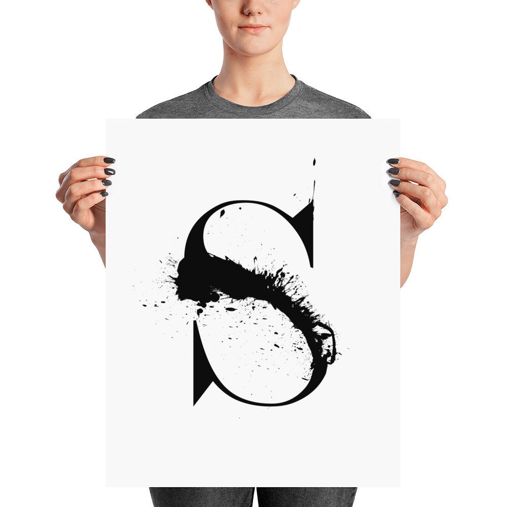Letter S print modern calligraphy Letter S art Ink splash | Etsy