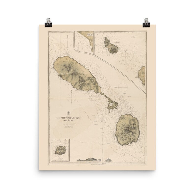 Vintage Island Map, Mapa de 1872, Vintage Map of Ocean, Island Map ...