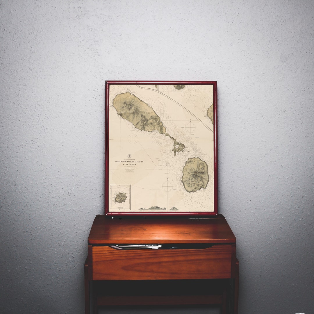 Vintage Island Map, Map From 1872, Vintage Map of Ocean, Island Map ...