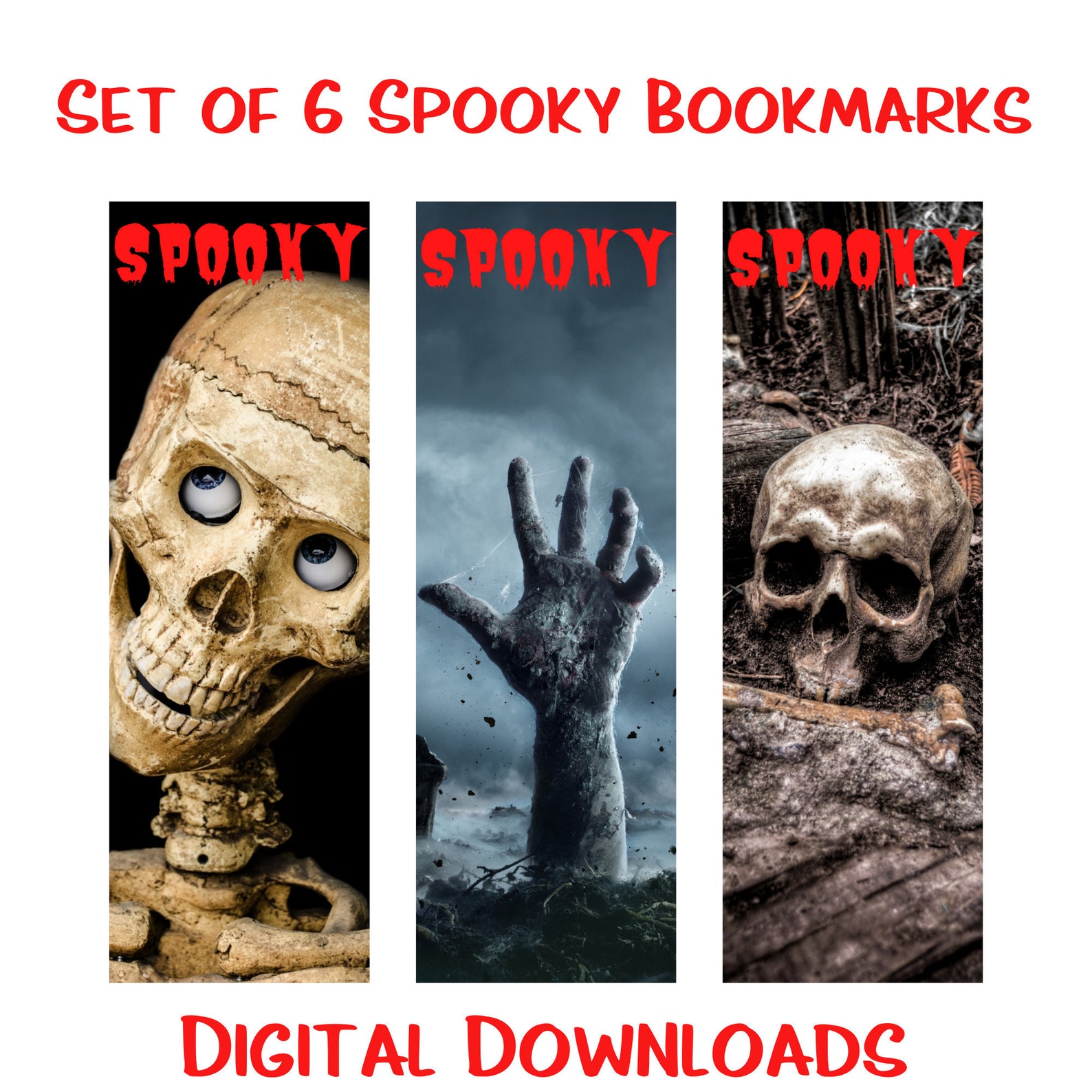 Set of 6 Spooky Bookmarks Digital Bookmarks Halloween - Etsy