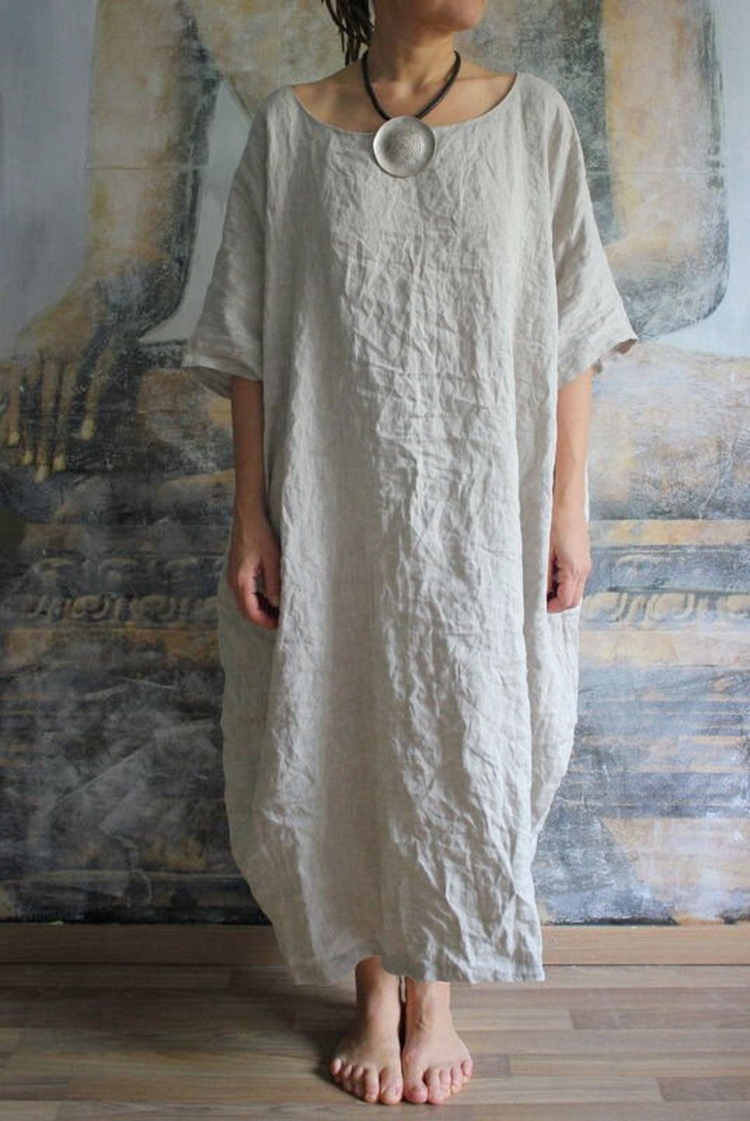 Linen Maxi Dress For Woman Linen Dress With Pockets And Sleeves Linen Oversized Dresses Linen