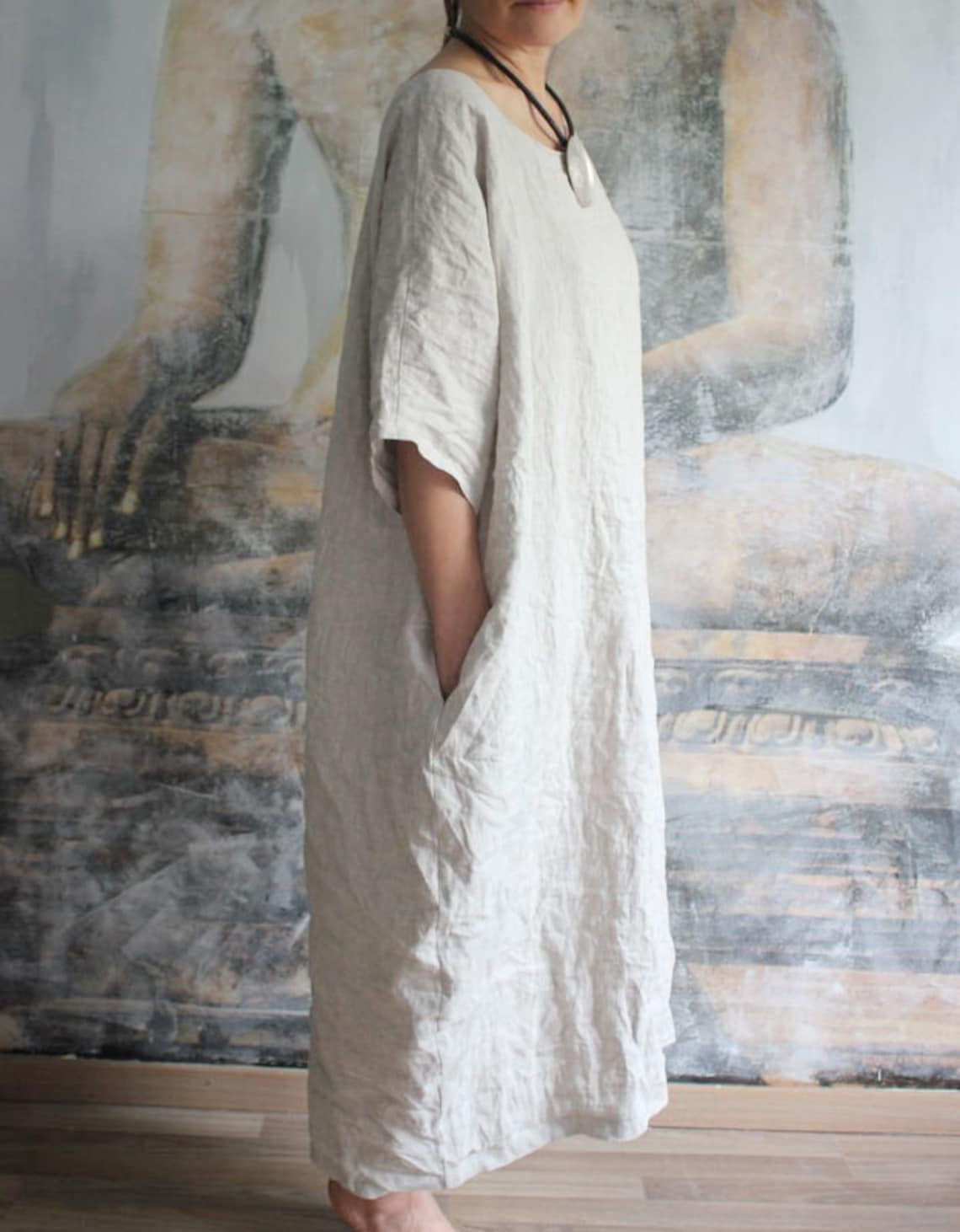 Long Linen Dress With Pocketswhite Linen Dresslinen Maxi - Etsy