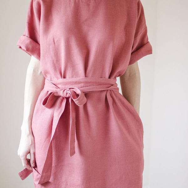 Pink Linen Dress - Etsy