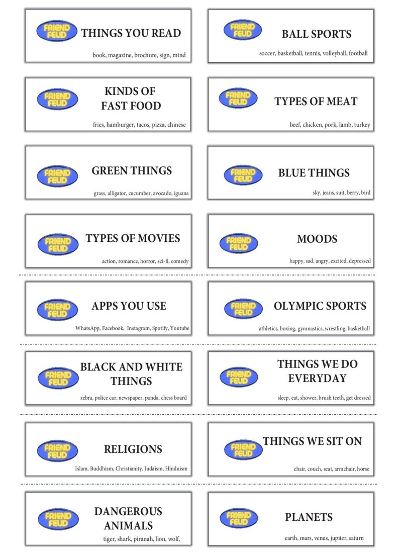 Top 5 Friend Feud Game 2. Guess the Top 5. Parties. Vocabulary ...