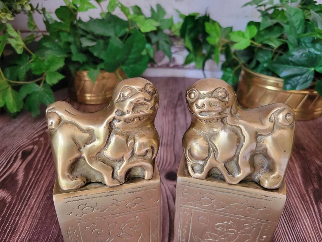 Rare Vintage Brass "foo Dog" Bookends. - Etsy