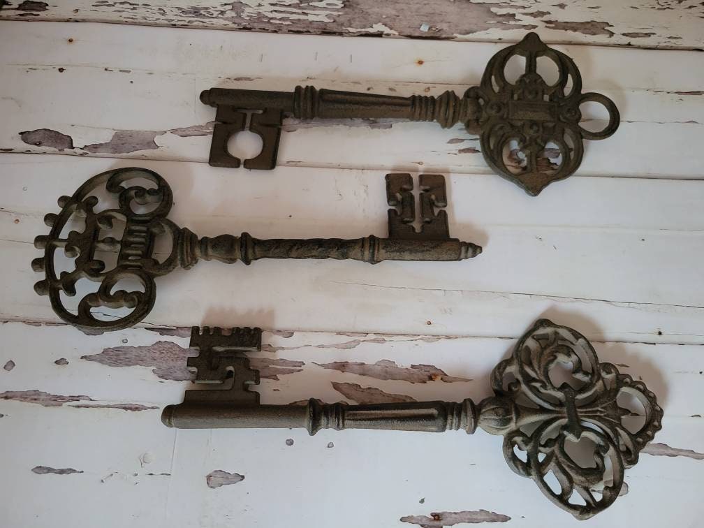 Set of Three Large Decorative Cast Iron Keys - Etsy