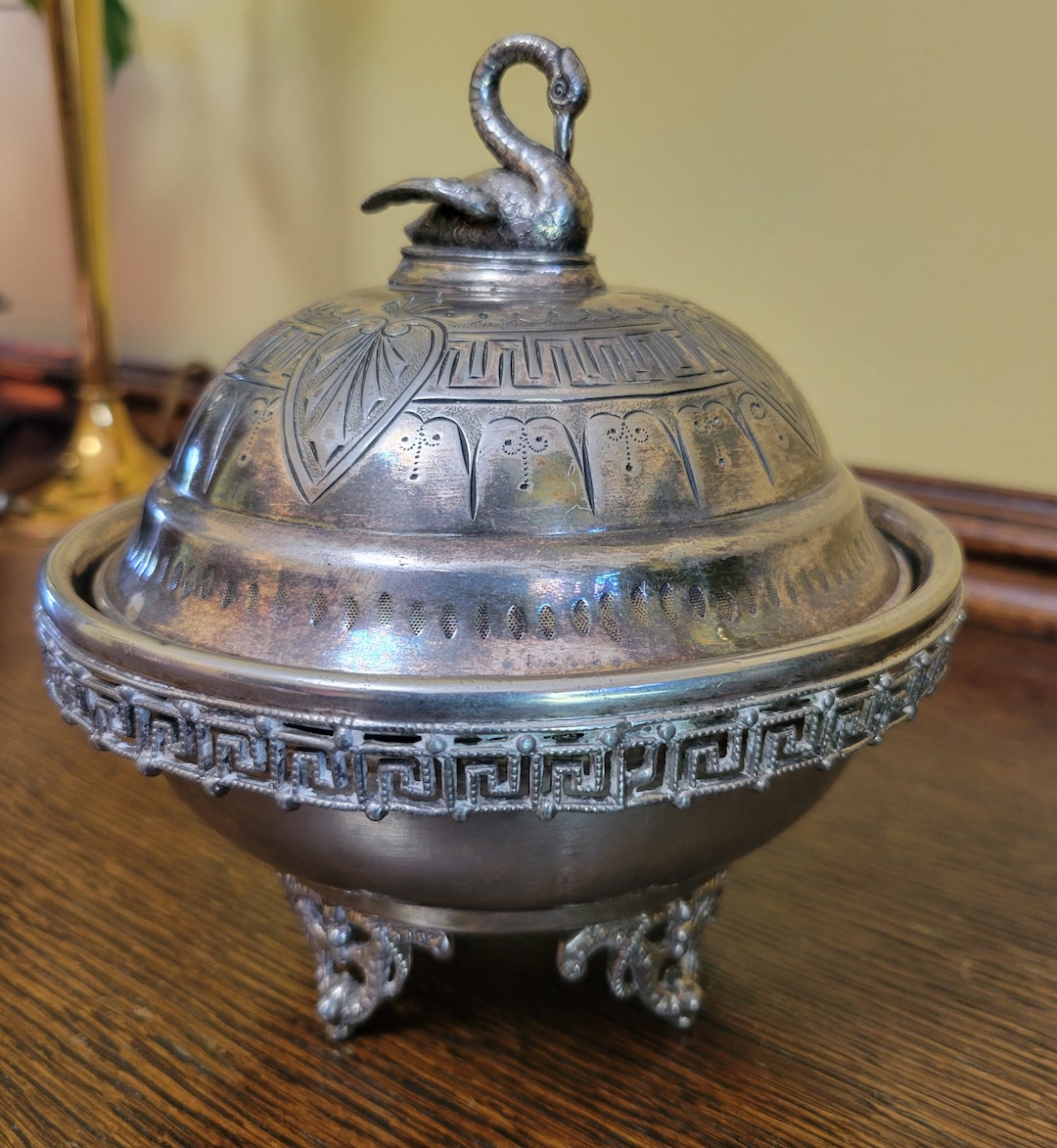 Antique 1800's Silver-plated Redfield & Rice 3 Piece Caviar/butter Dish ...
