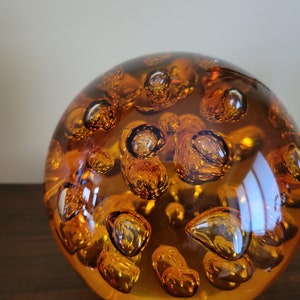 Heavy Medium-sized Amber Bubble Glass Paperweight. - Etsy