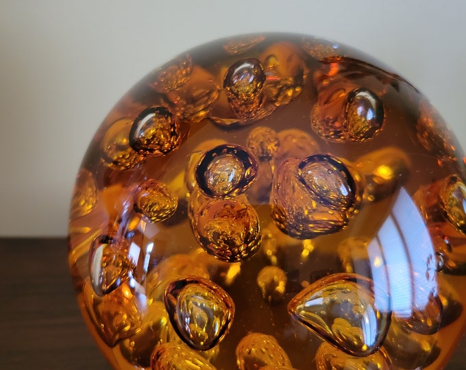 Heavy Medium-sized Amber Bubble Glass Paperweight. - Etsy