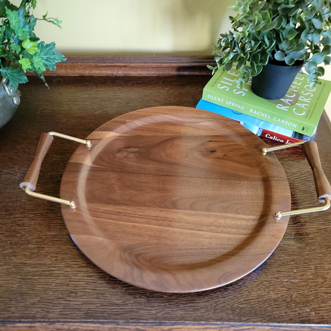 Vintage Solid Walnut Serving Tray With Handles. - Etsy