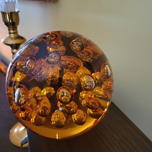 Heavy Medium-sized Amber Bubble Glass Paperweight. - Etsy