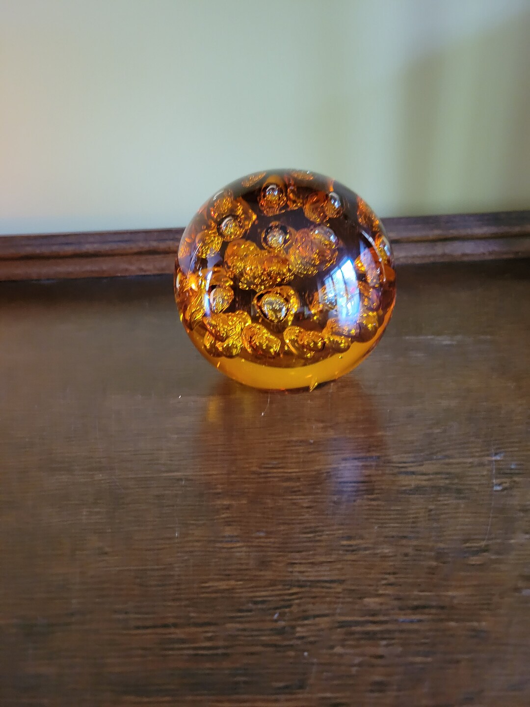 Heavy Medium-sized Amber Bubble Glass Paperweight. - Etsy