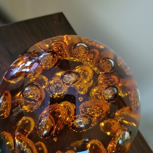 Heavy Medium-sized Amber Bubble Glass Paperweight. - Etsy