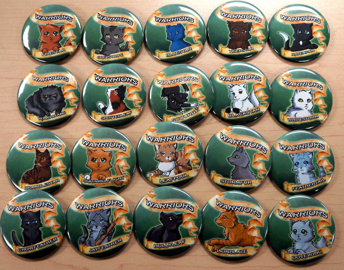 Warriors Cats Button Pins - 1.25 OR 2.25- Includes Firestar, Graystripe, Jayfeather, Hollyleaf ...