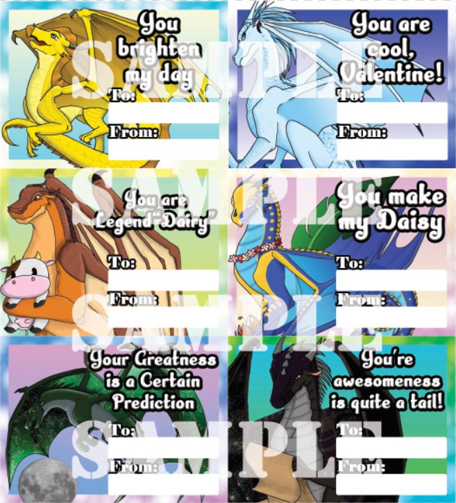 Wings of Fire WOF Dragons Valentine's Day Cards DIGITAL DOWNLOAD for at ...
