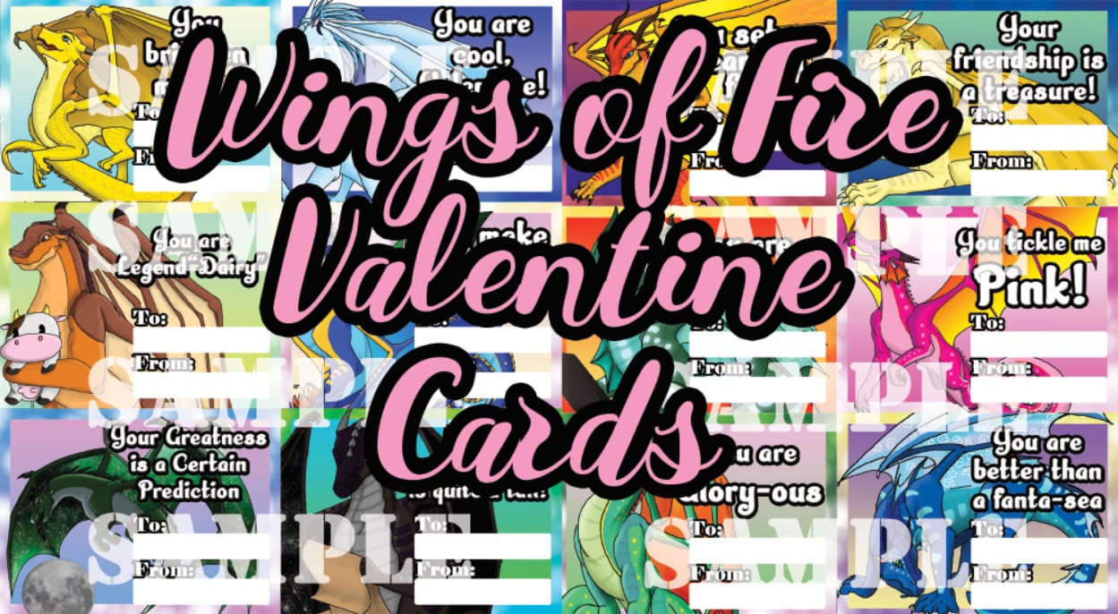 Wings of Fire WOF Dragons Valentine's Day Cards DIGITAL DOWNLOAD for at ...