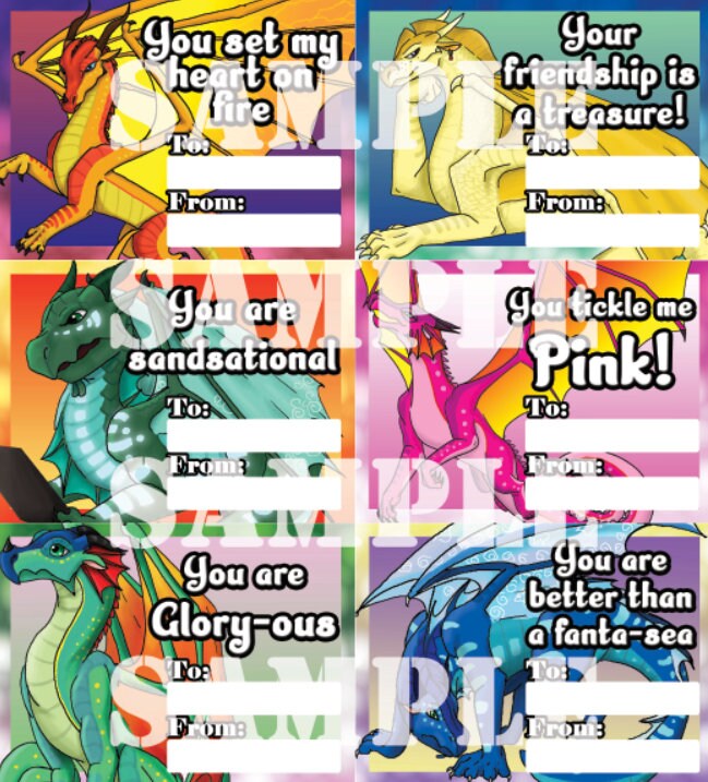 Wings of Fire WOF Dragons Valentine's Day Cards DIGITAL DOWNLOAD for at ...