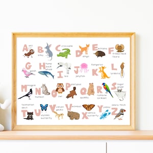 Australia Animal Baby Alphabet Wall Art a to Z, Cute Aussie Animals ABC ...