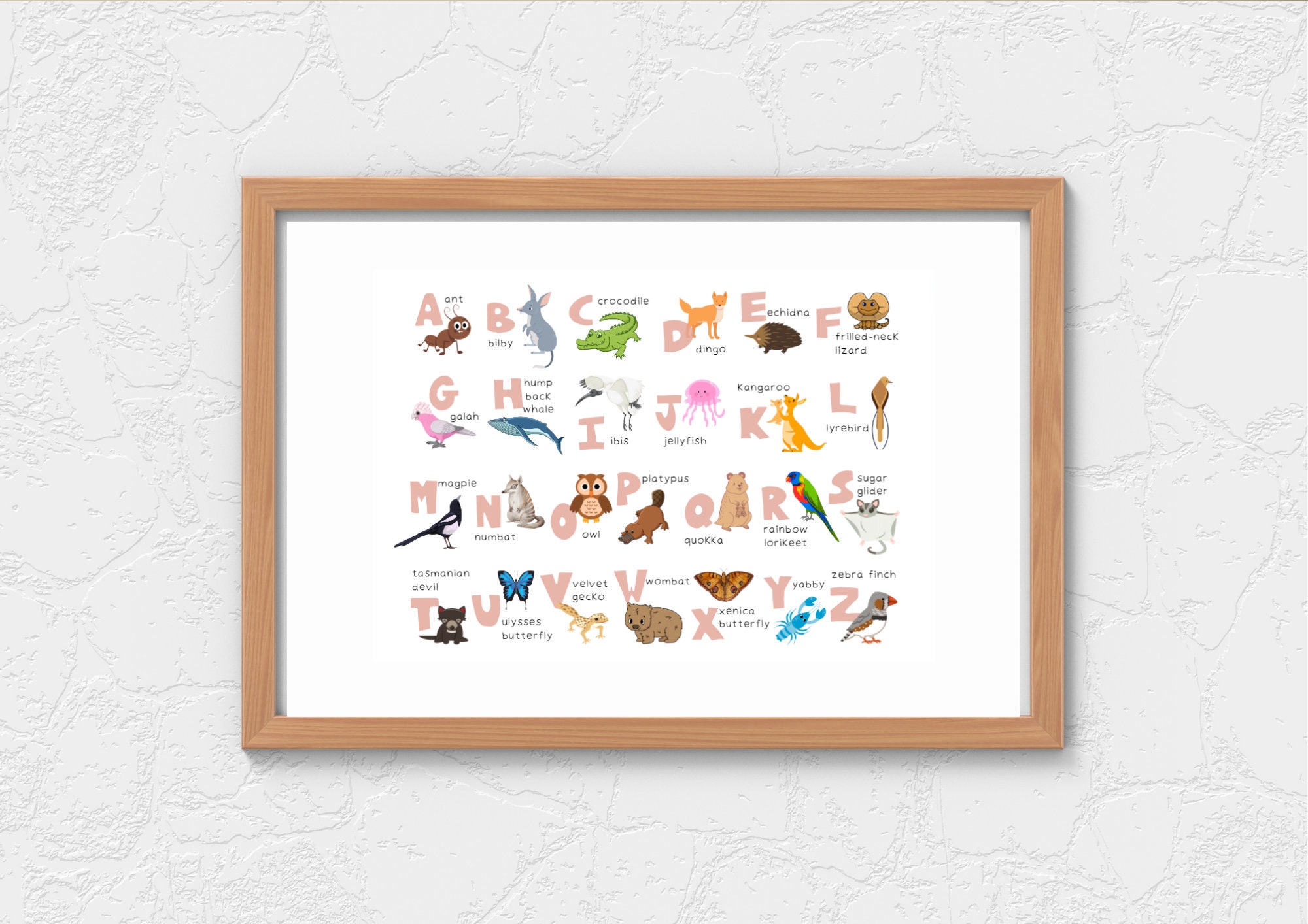 Australia Animal Baby Alphabet Wall Art a to Z, Cute Aussie Animals ABC ...