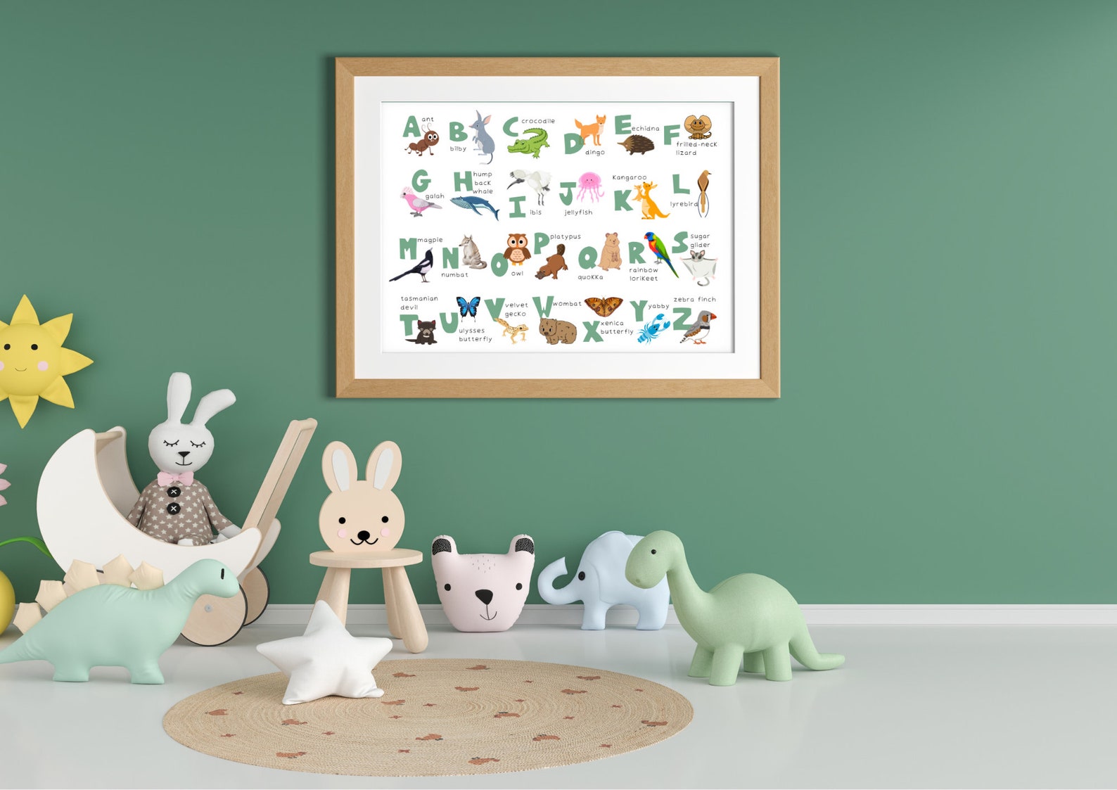 Australian Animal Alphabet Wall Art a to Z, Cute Aussie Animals With ...