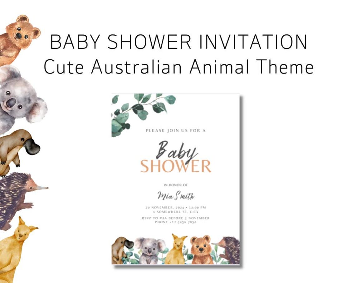 Australian Baby Shower Invitation | Cute Australian Animals Invitation ...