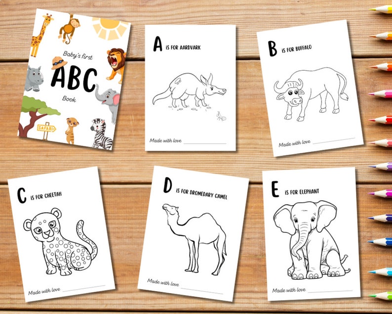 Safari Animals ABC Colouring Book, Baby Shower Alphabet ABC Printable ...