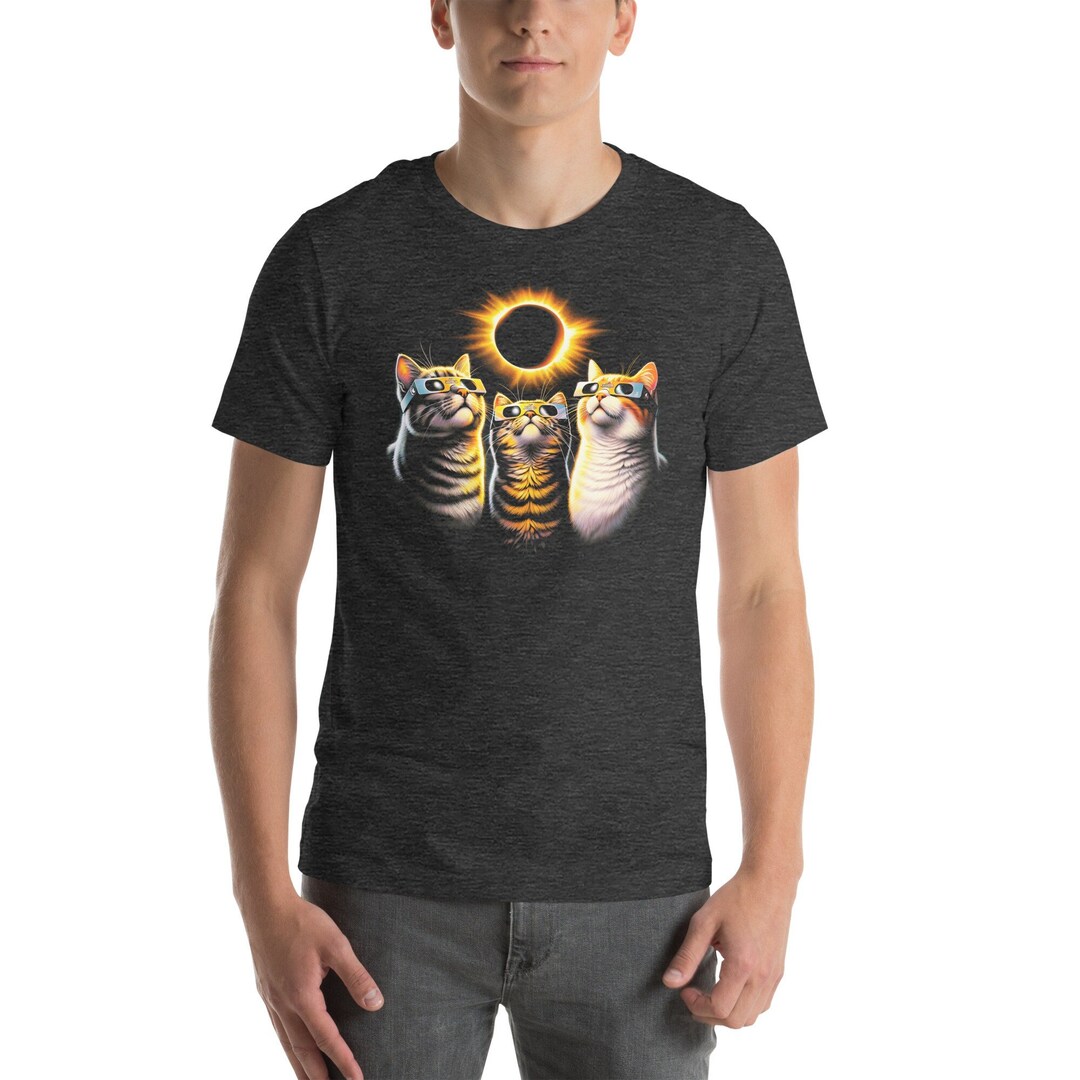 Three Cat Eclipse Moon Shirt, Cute Kitty Cats Wearing Solar Eclipse ...