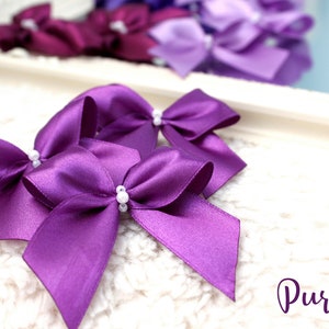 Purple Satin Ribbon Bows With Pearls, High Quality Handmade Light Lilac ...