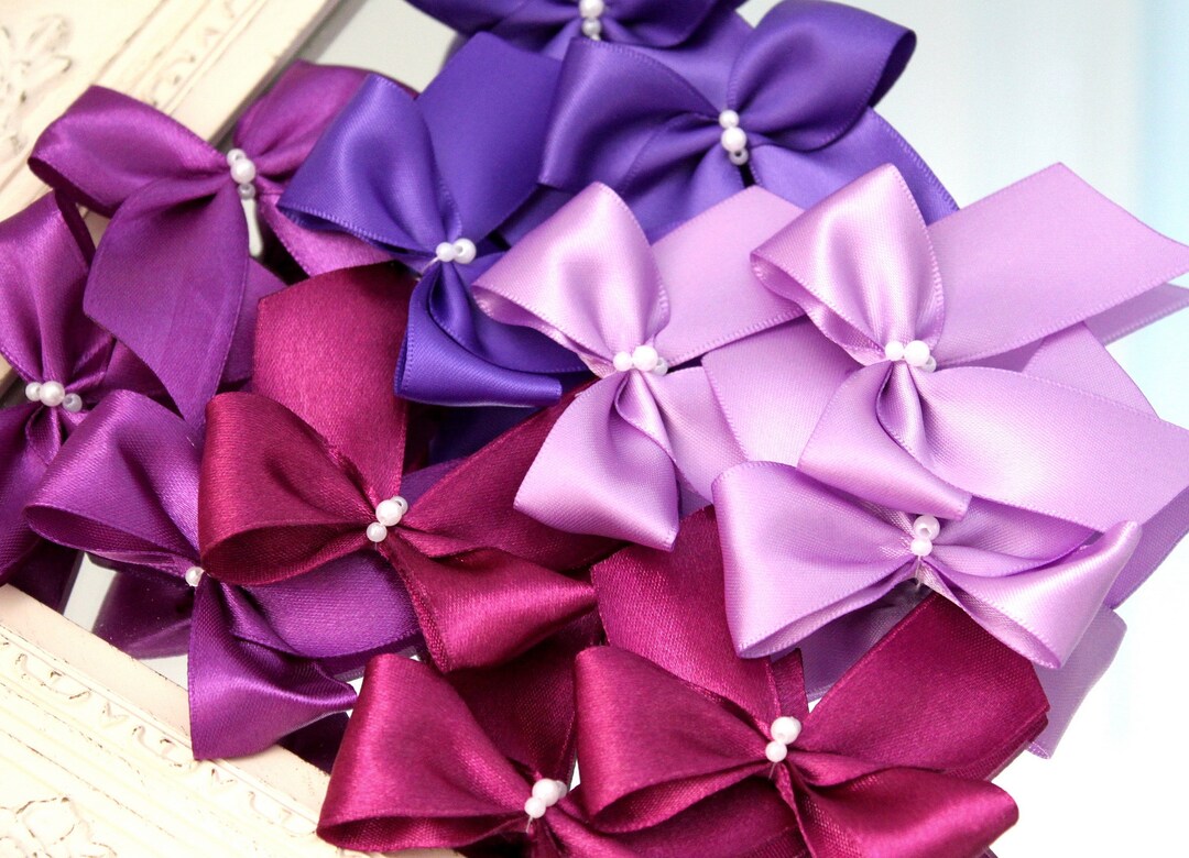 Purple Satin Ribbon Bows With Pearls, High Quality Handmade Light Lilac ...