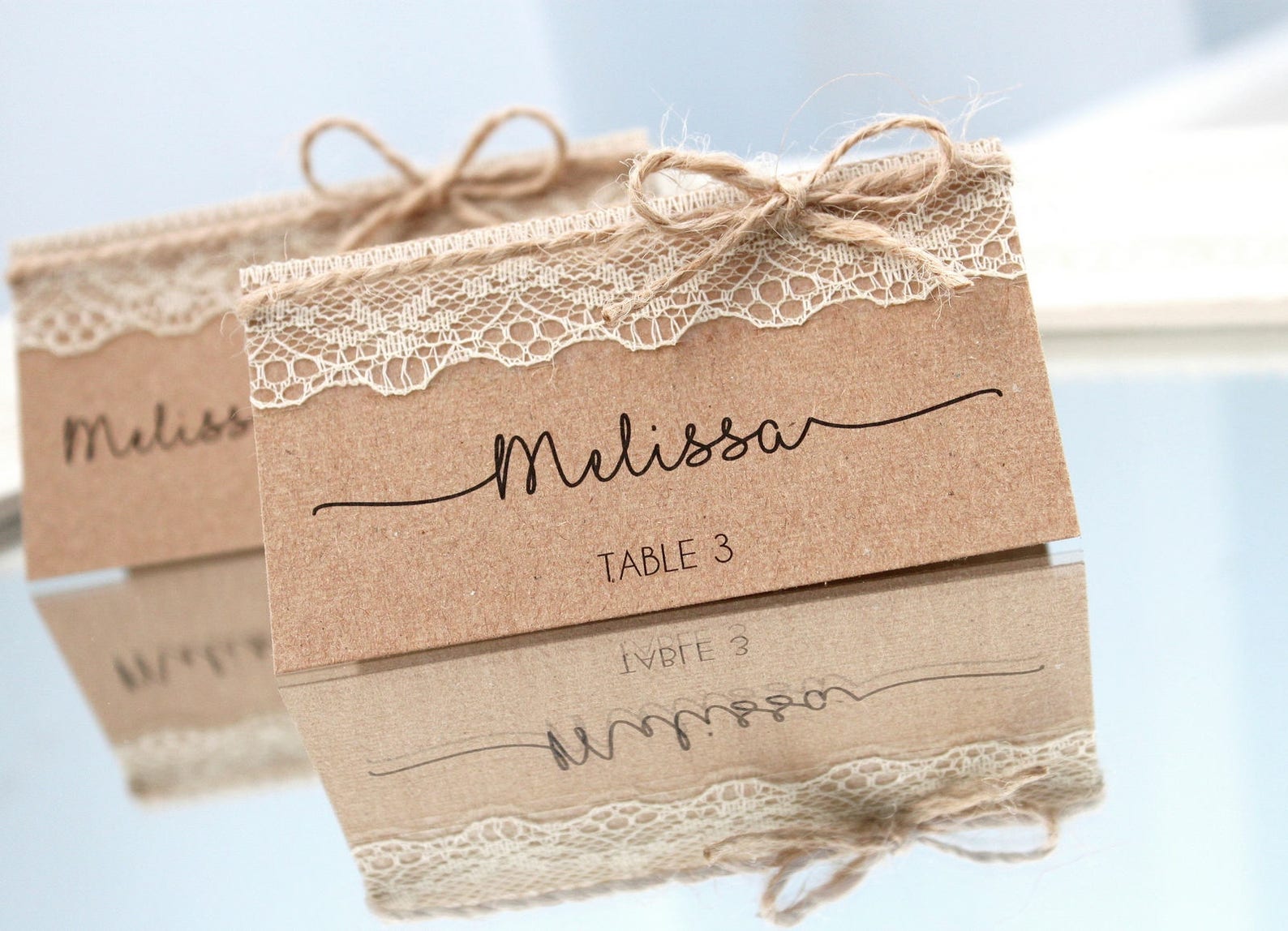 Marque place pour mariage champêtre papier kraft, marque place table ...