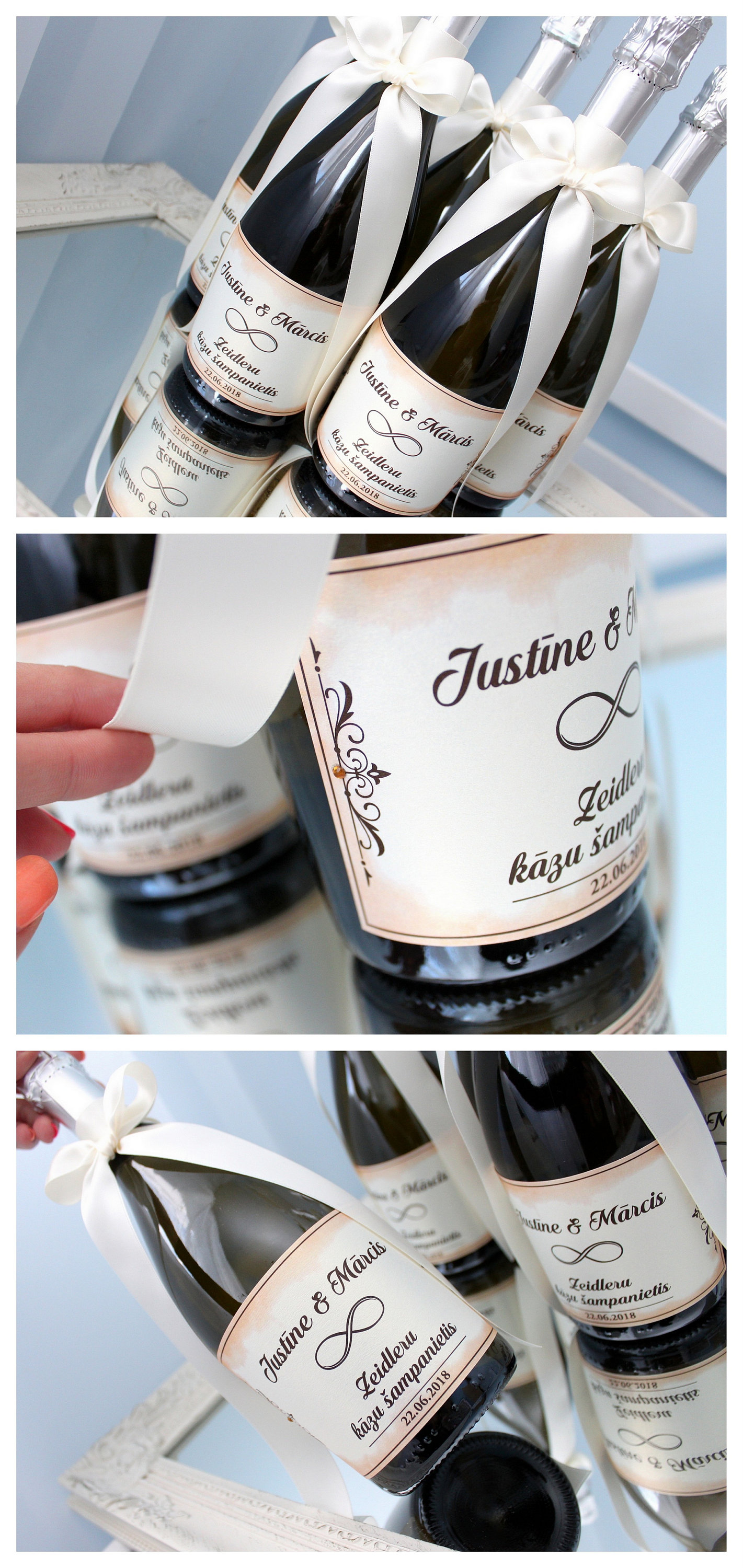 Champagne labels ivory wedding champagne label personalized | Etsy