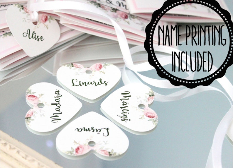 Personalized Heart Shape Wedding Favor Name Tags With Pastel | Etsy