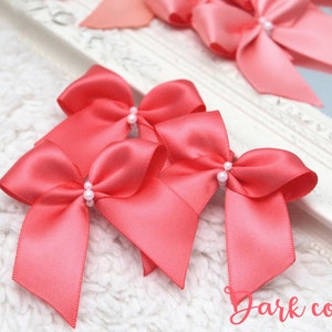 Coral Satin Ribbon Bows With Pearls, High Quality Handmade Light Pale ...
