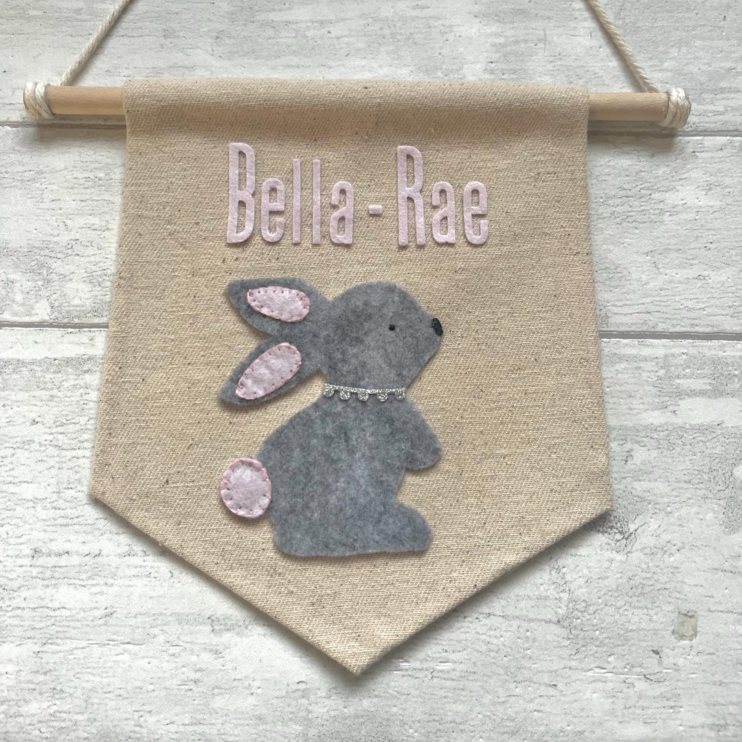 Bunny Personalised Canvas Wall Flag, Custom Name Nursery Decor, Easter ...