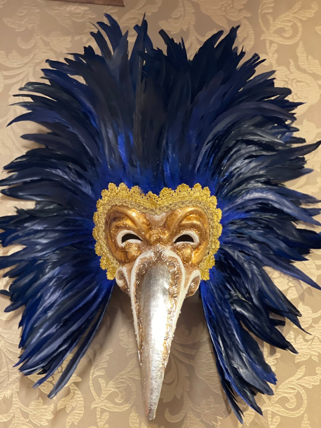 Venetian Mask, Plague Doctor Blue Feathers, Carnival Mask, Halloween - Etsy