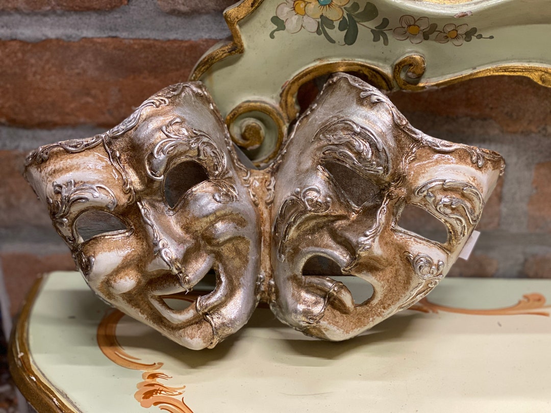 Venetian Tragedy and Comedy Mask, Decorative, Handmade in Papier-mâché ...