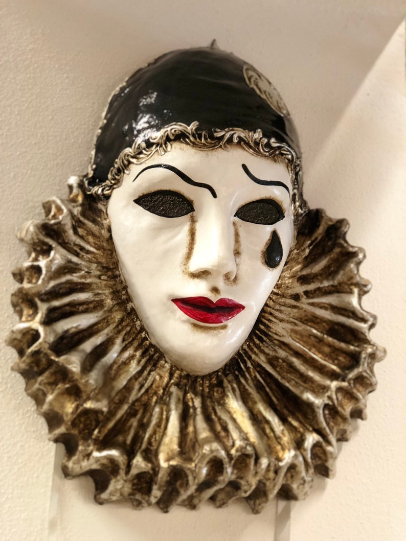 Pierrot Venetian mask in papier-mâché made entirely by hand. | Etsy