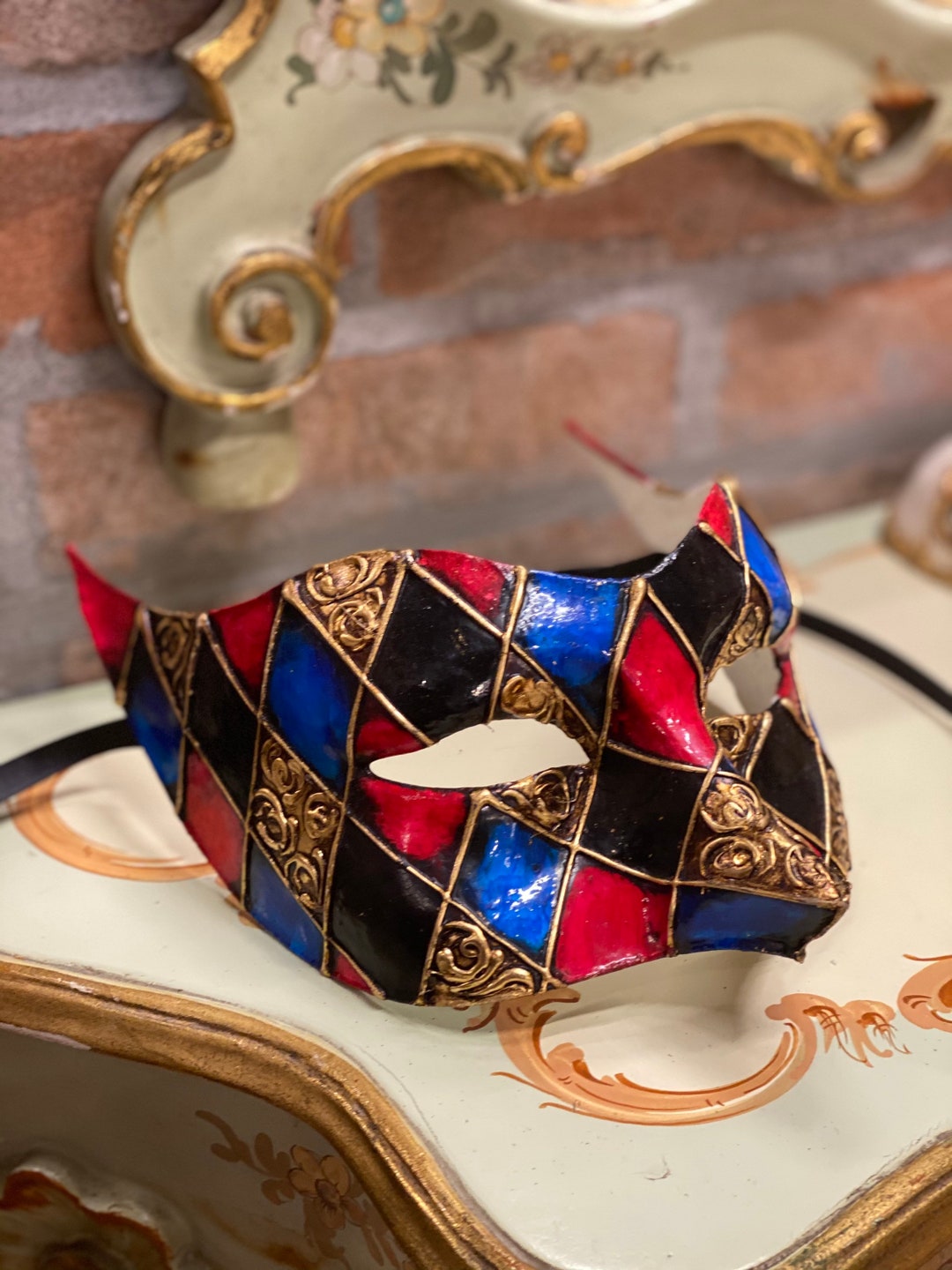 Large Venetian Colombina Mask for Men, Carnival Mask, Halloween Mask ...