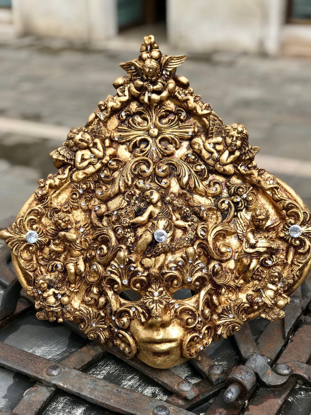 Venetian Baroque Drop Mask in Papier-mâché Decorated With Swarovski ...