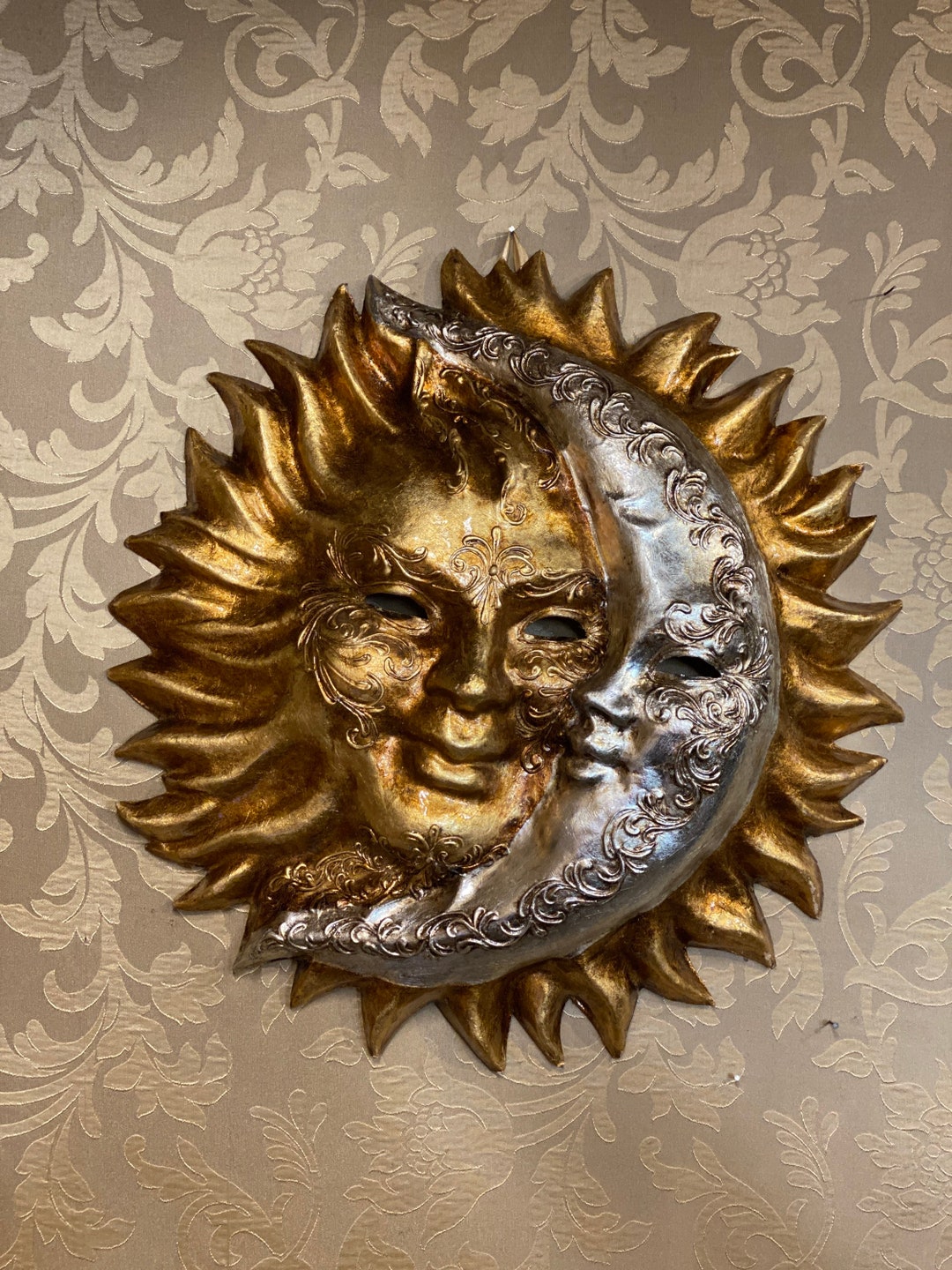 Máscara Veneciana, Sol y Luna, Máscara para Decoración, hecha a mano en ...