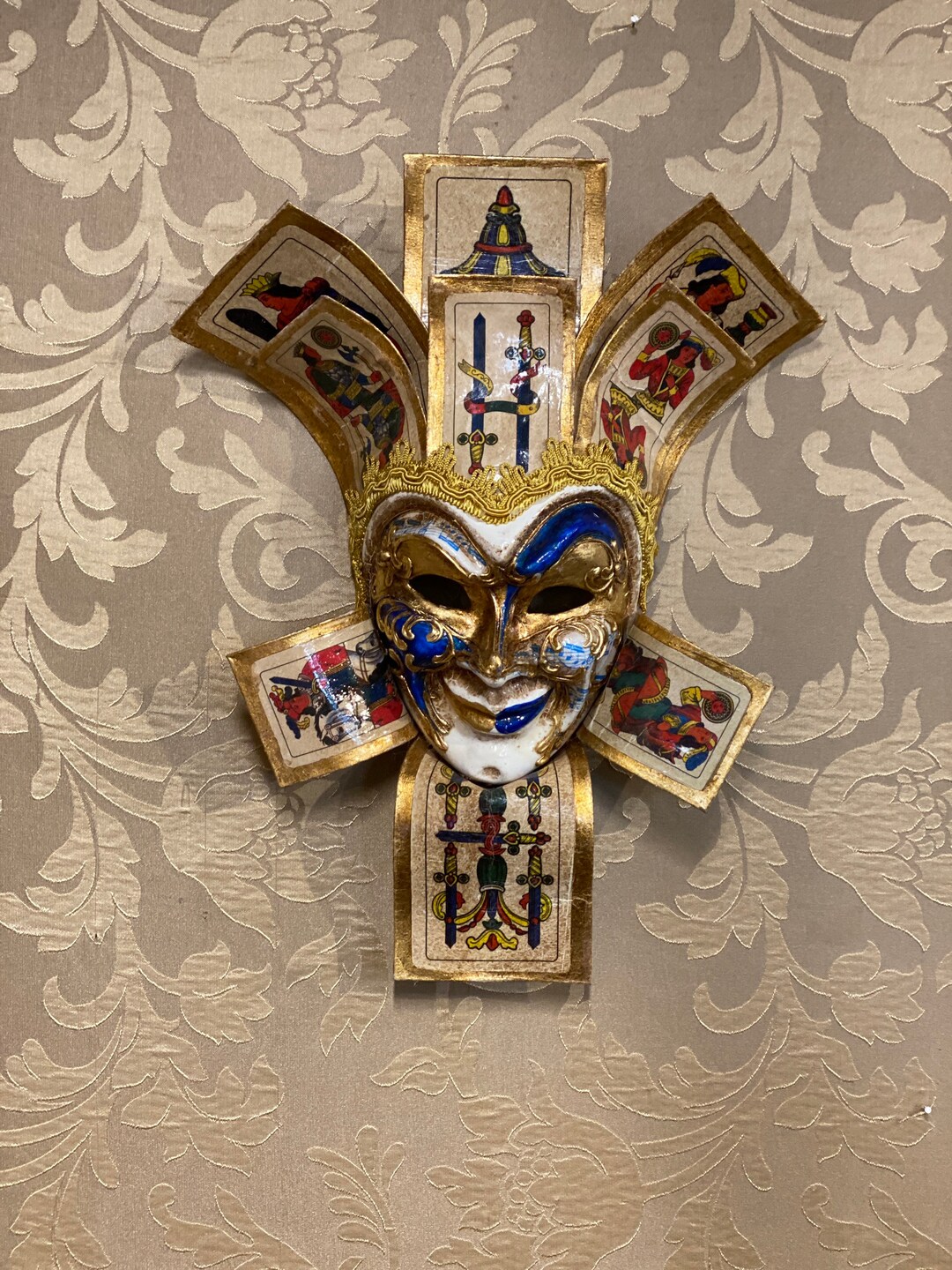 Decorative Venetian Mask, Joker Scopa Cards, Handmade Papier Mache Mask ...