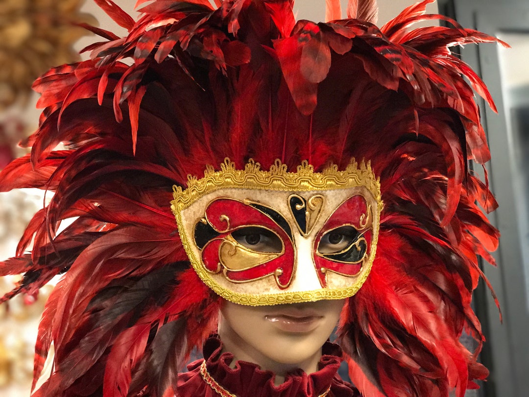 Venetian Mask, Colombina With Feathers, Handmade in Papier-mâché ...