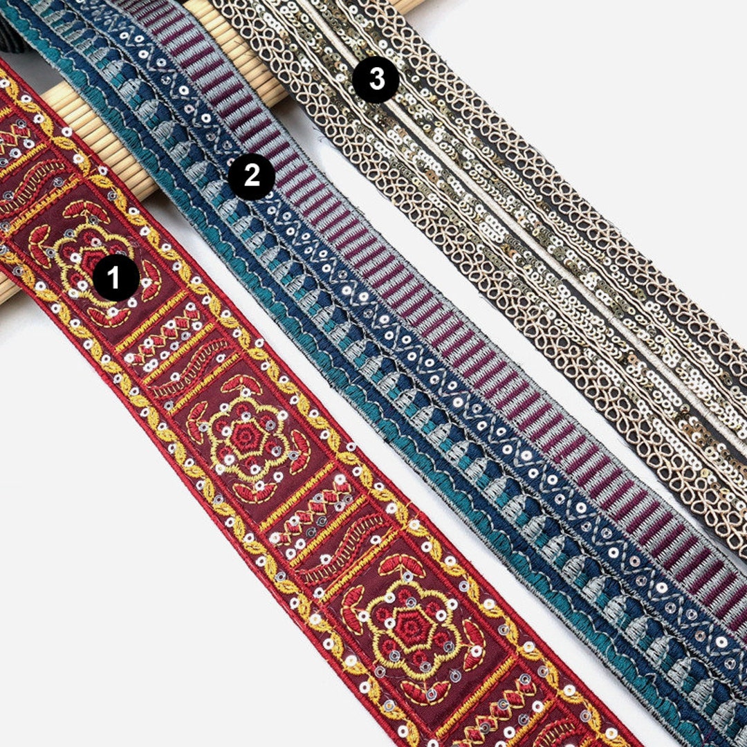 1 Yard Sequin Ribbon Woven Trim Border Embroidered Ribbon Sewing Trim ...