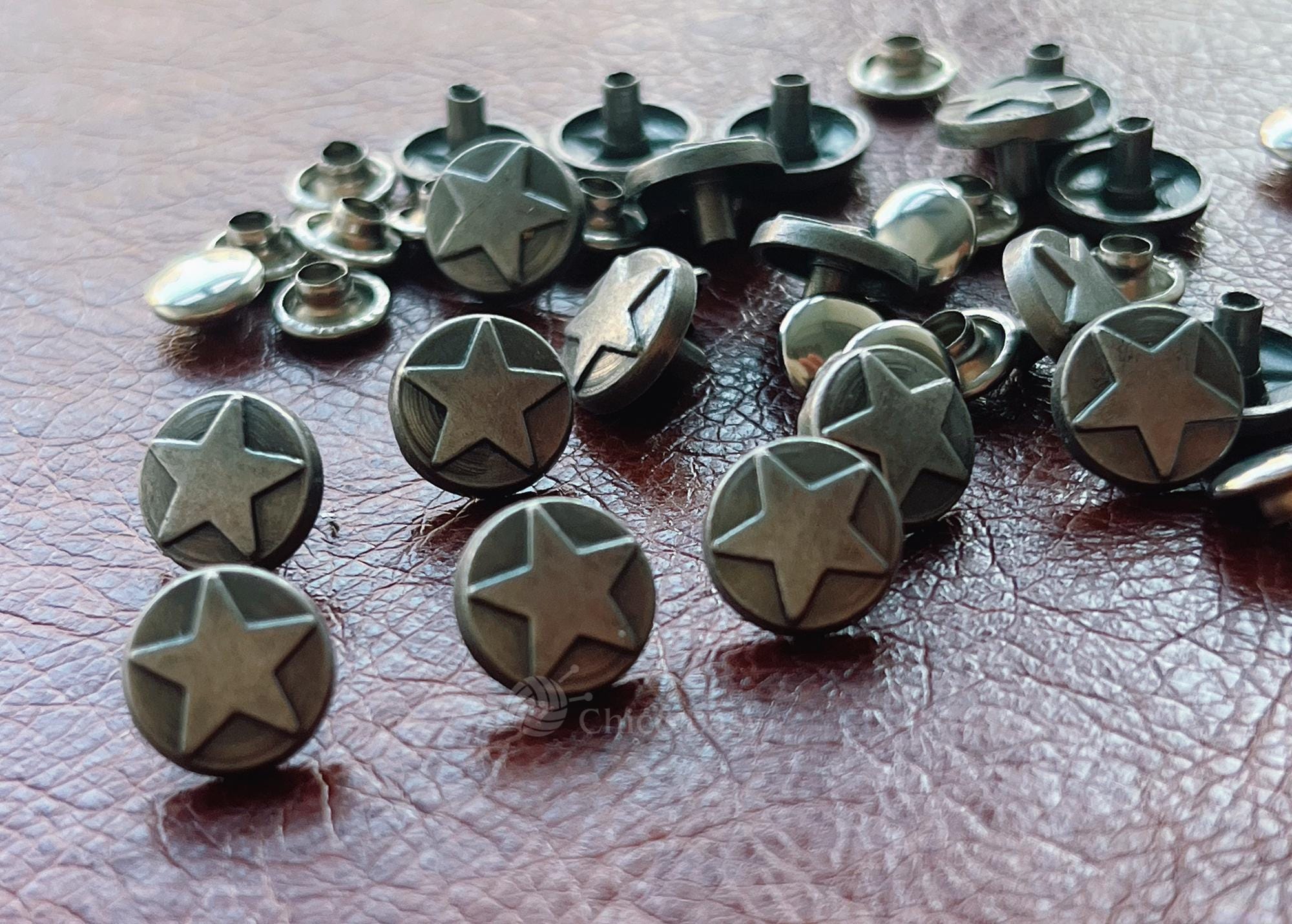 PACK of 10 Gunmetal 10mm Star Rivets Studs Leather Studs Leather Craft ...
