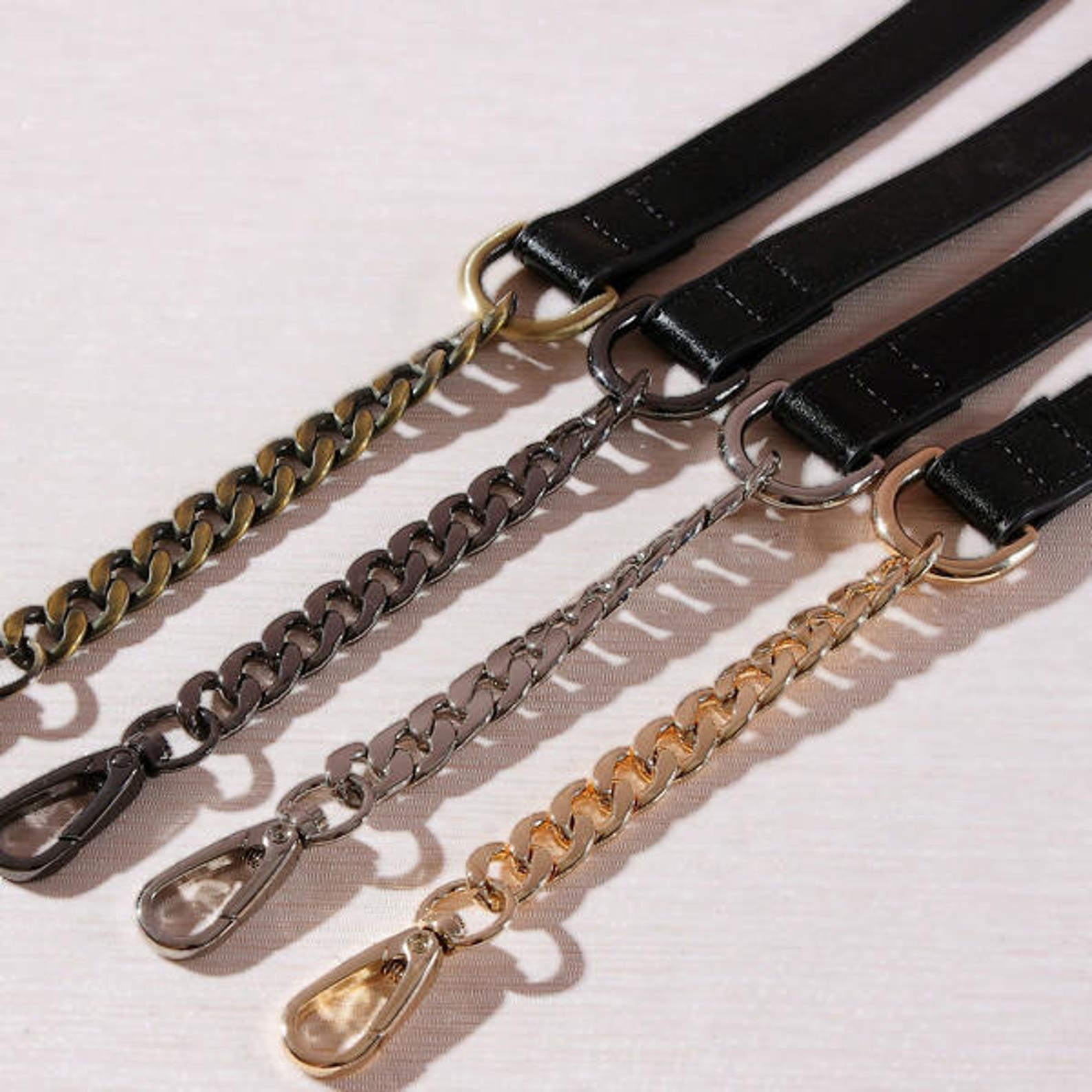 High Quality Purse Chain Black Leather Strap Metal Shoulder - Etsy