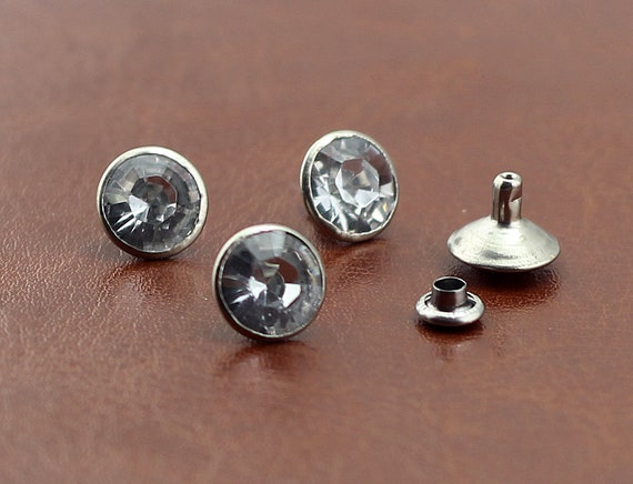 PACK of 25 White Rhinestone Round Rivets Studs Leather Studs | Etsy